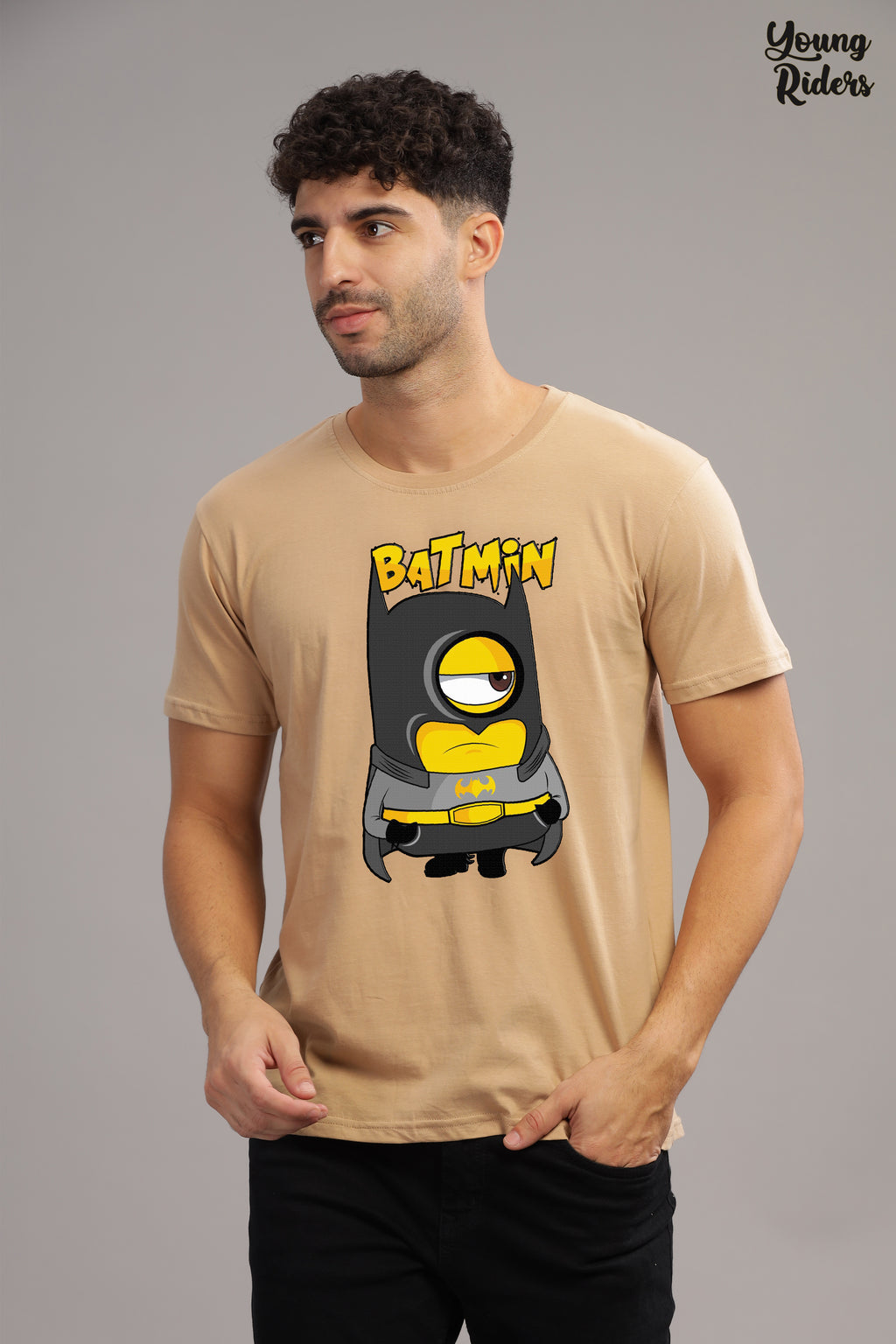 Funny Minion Batman Printed T-Shirt-Beige